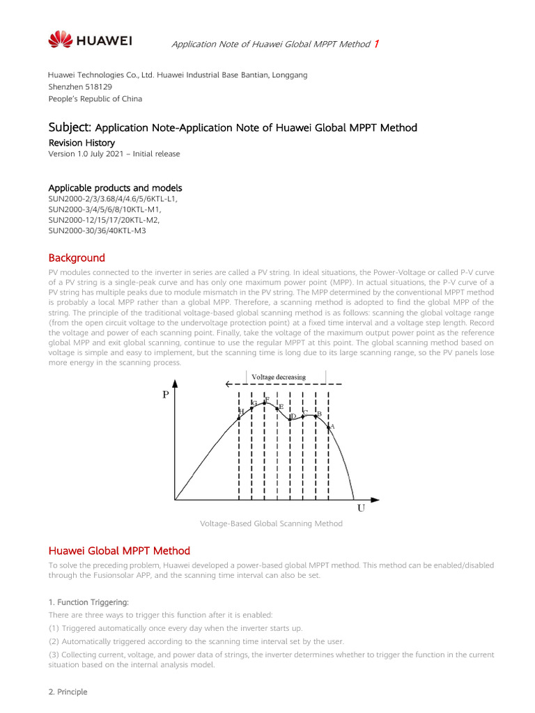 Application Note-Application Note of Huawei Global MPPT Method v1.0 | PDF | Technology & Engineering