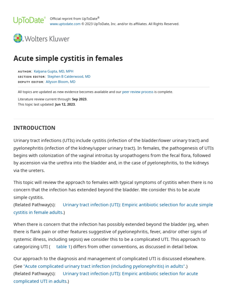 Acute Simple Cystitis in Females - UpToDate | PDF | Science & Mathematics