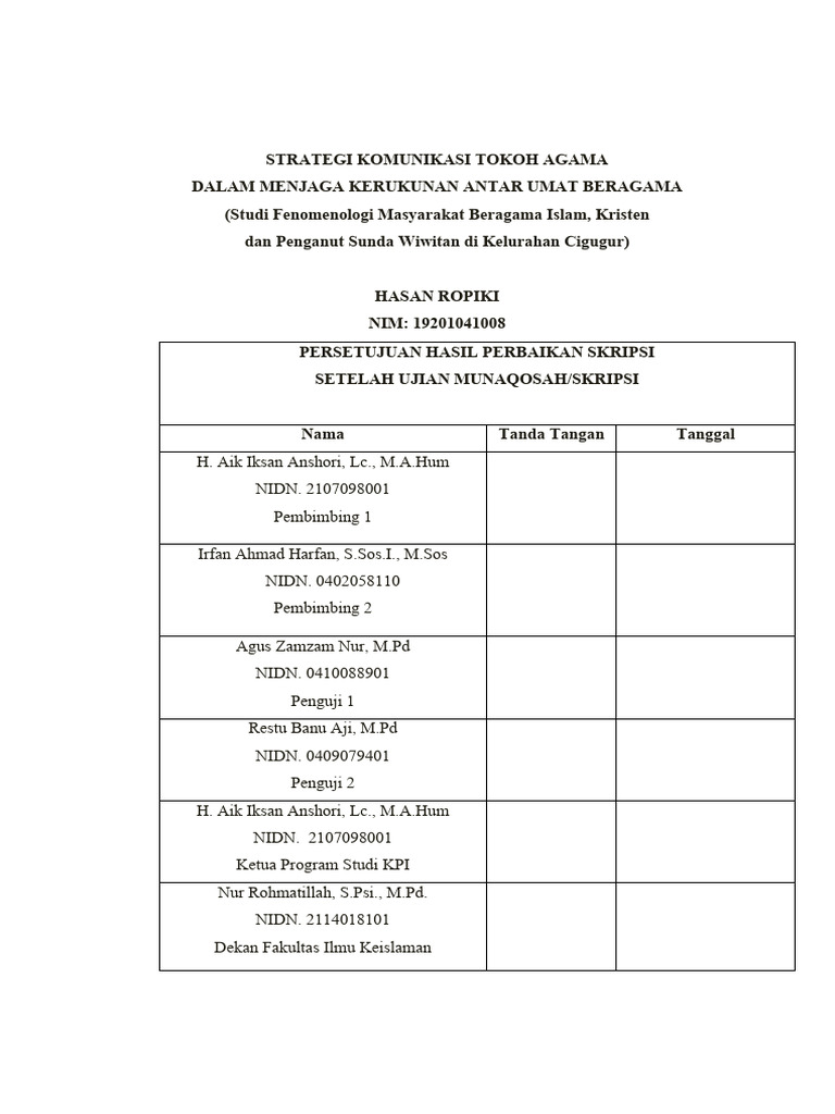 Format Lembar Persetujuan Setelah Sidang-Revisi 2023 | PDF