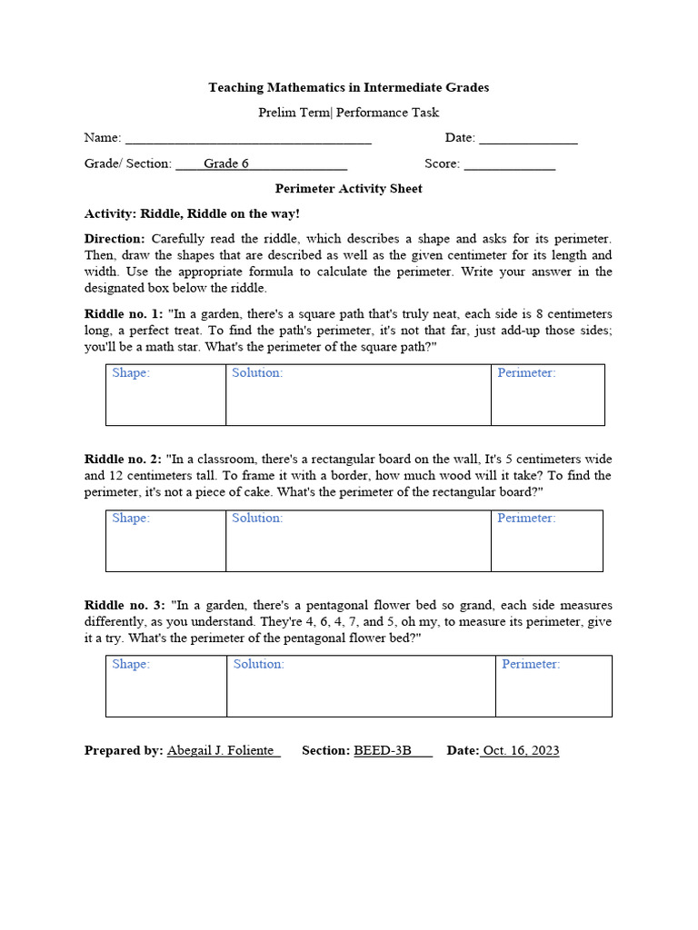 Activity Sheets Mathematics Abby | PDF | Teaching Methods & Materials ...