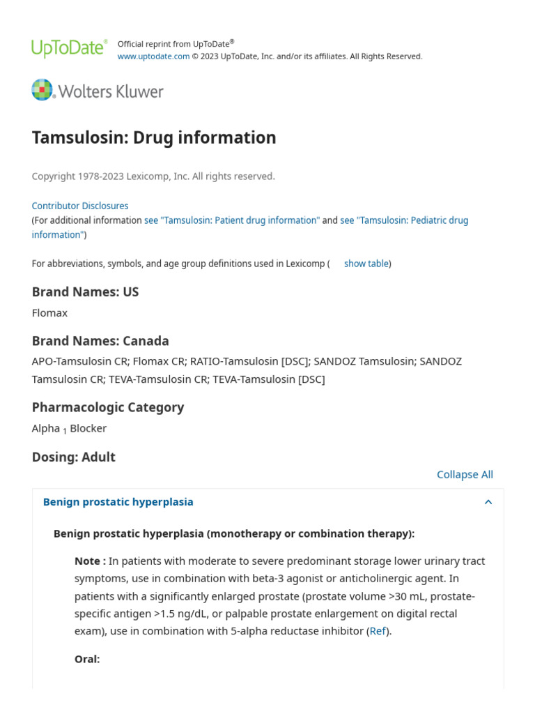 Tamsulosin - Drug Information - UpToDate | PDF | Clinical Medicine ...