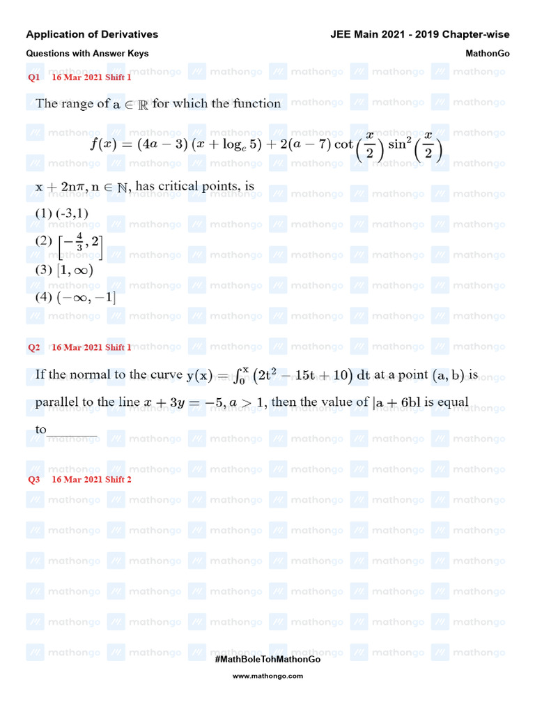 JEE Main Derivatives Q&A Guide | PDF