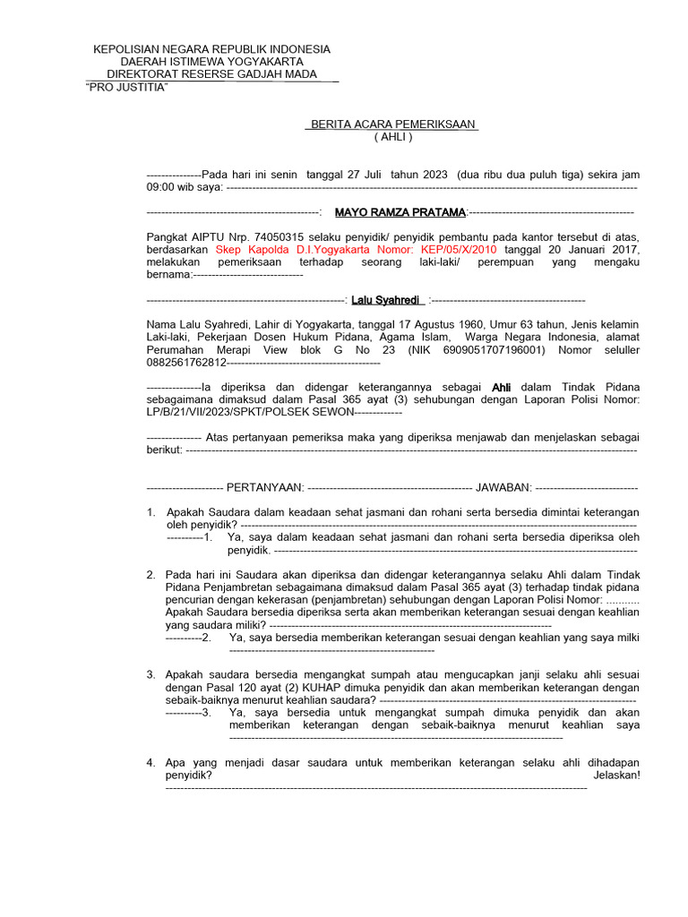 BAP Ahli CONTOH | PDF