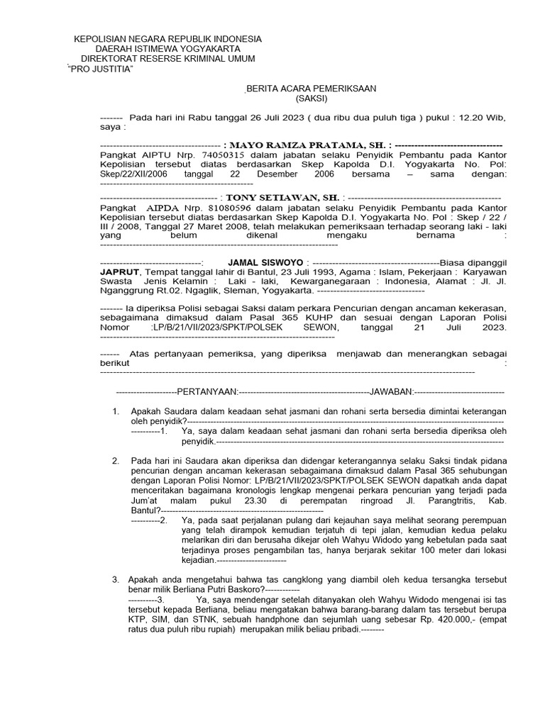 BAP Saksi 2 Faris (1) CONTOH | PDF