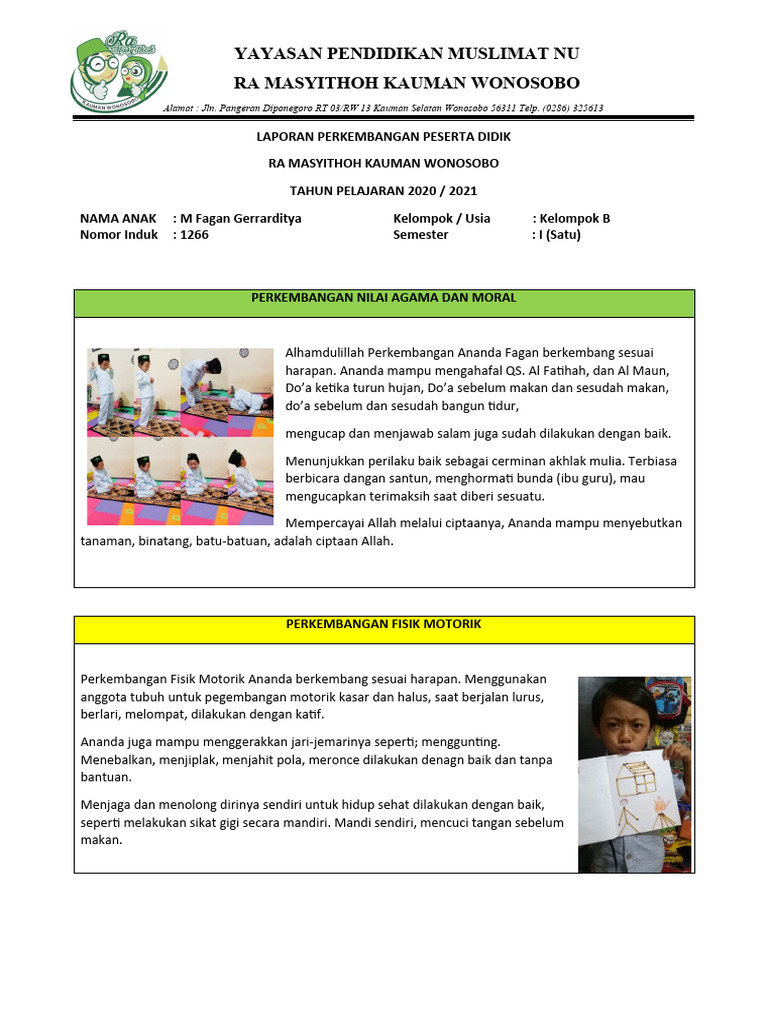 Contoh Raport Digital RA | PDF