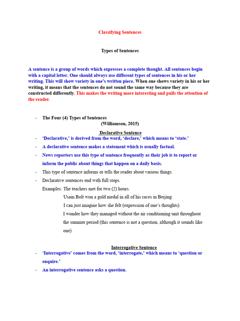 Types of Sentences - Notes (Edited) | PDF | Language Arts & Discipline