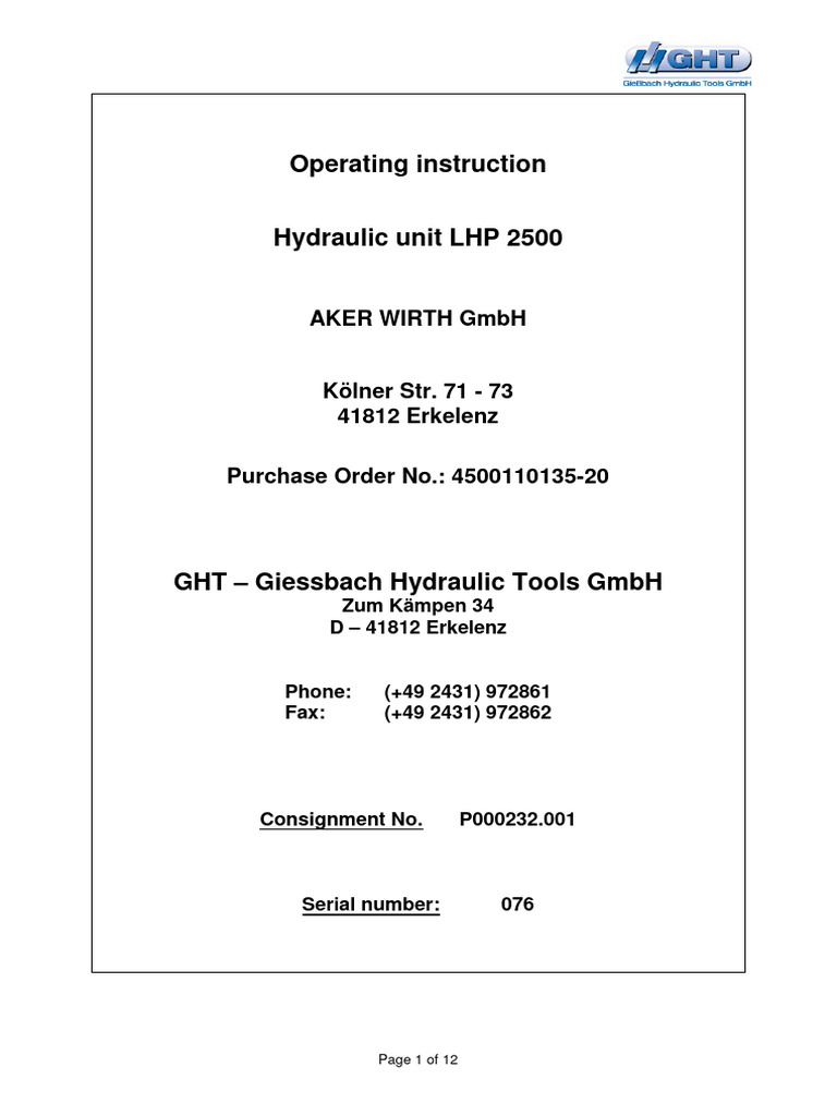 LHP 2500 Hydraulic Unit Operation Guide | PDF