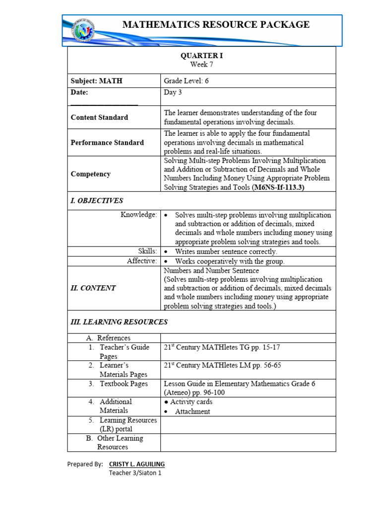 Math6 Q1 Week6 Day3 | PDF