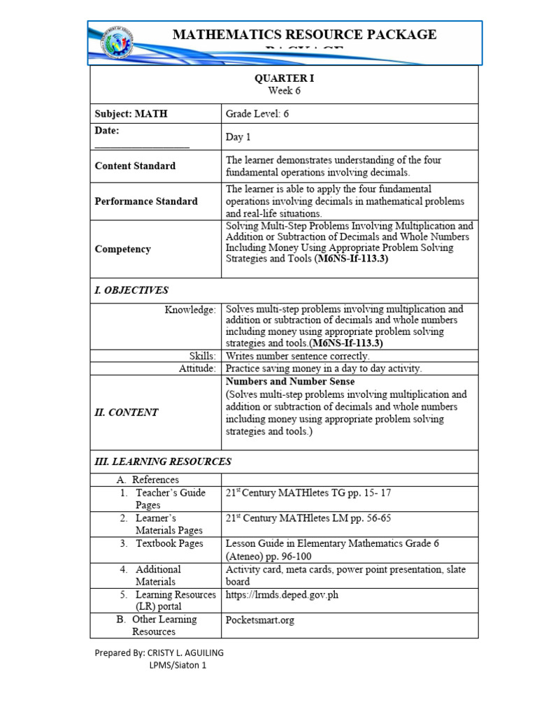 Math6 Q1 Week6 Day1 | PDF