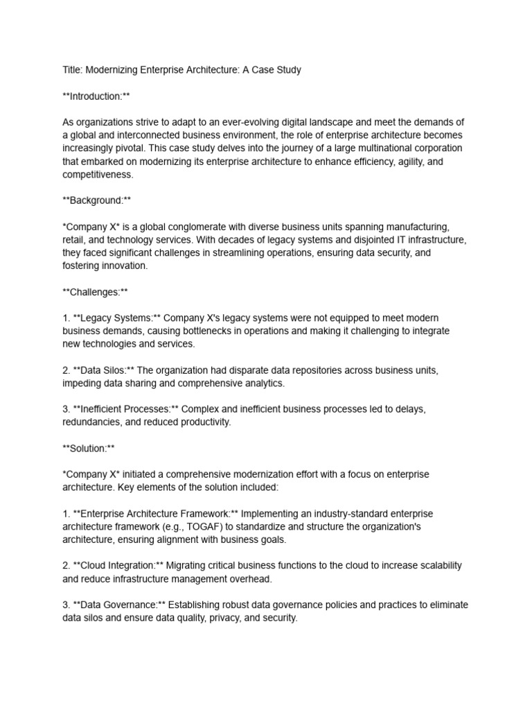 Modernizing Enterprise Architecture Case Study | PDF | Enterprise ...