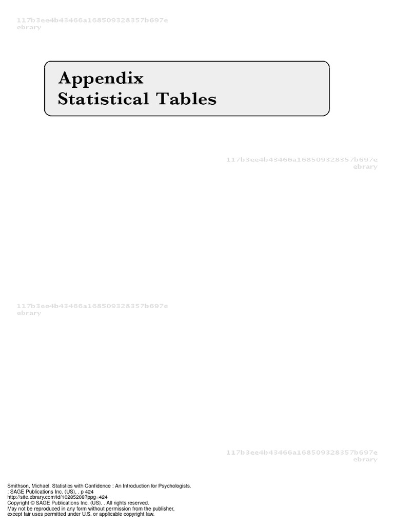 Statistical Tables | PDF