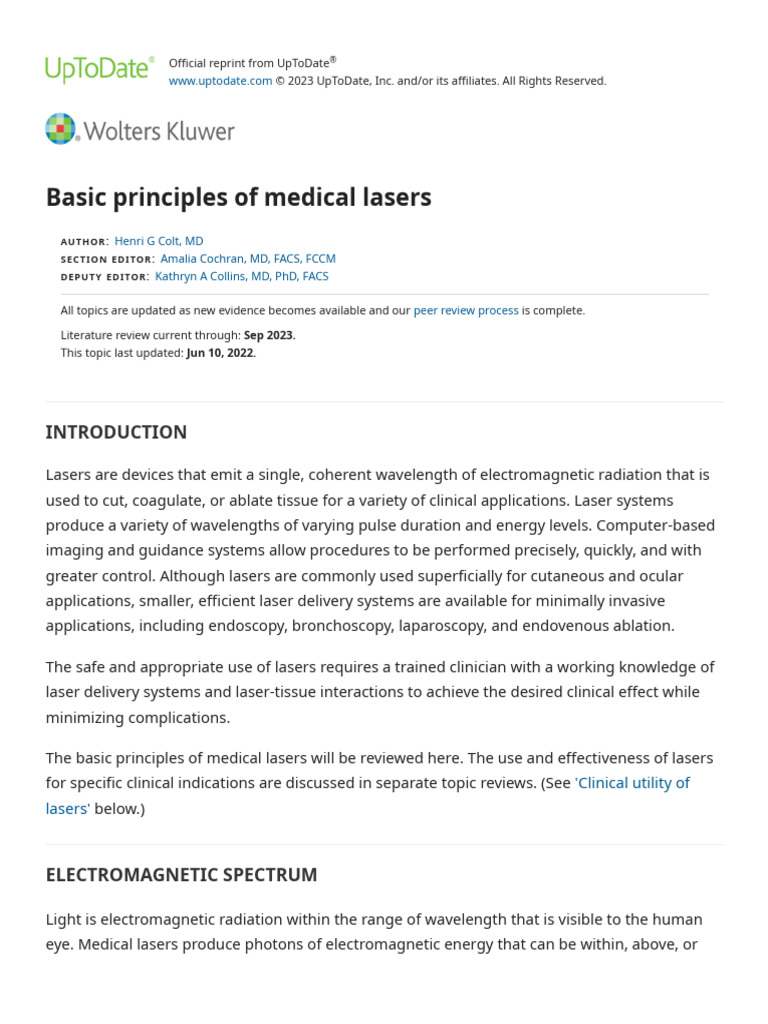 Basic Principles of Medical Lasers - UpToDate | PDF | Science & Mathematics