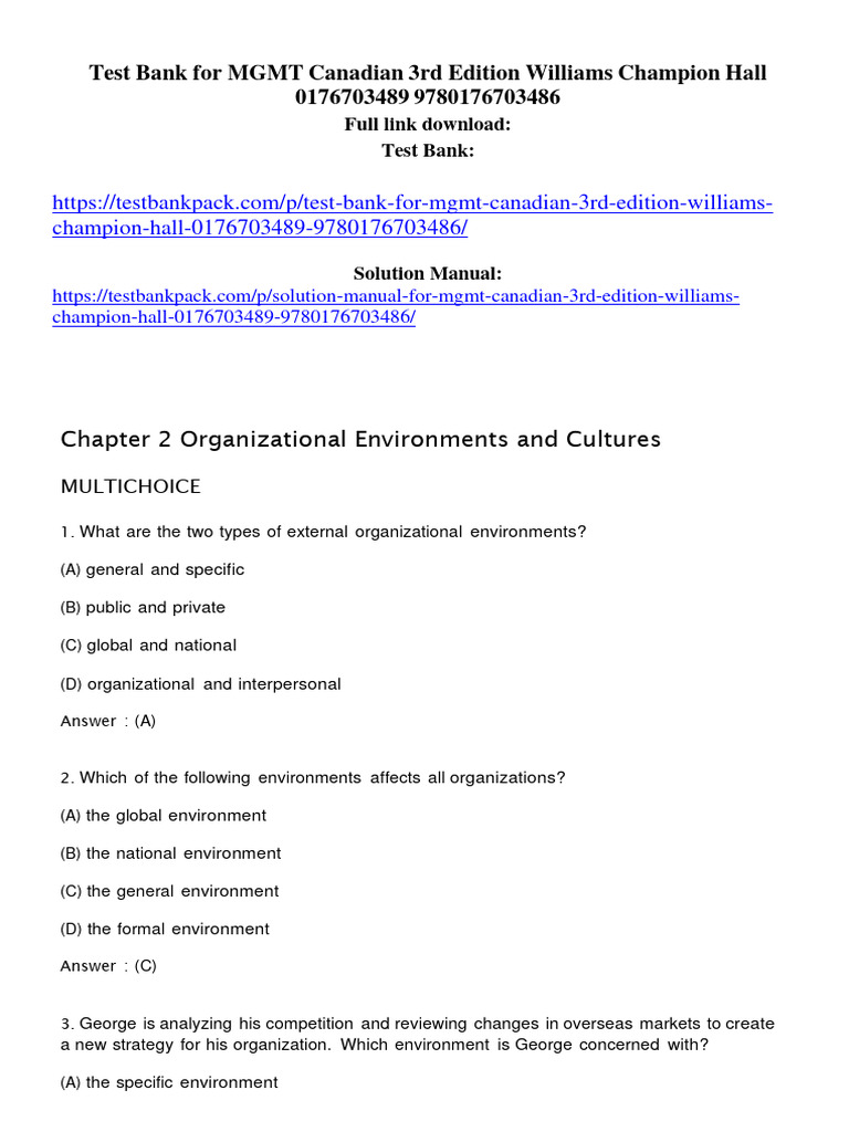 Test Bank For MGMT Canadian 3rd Edition Williams Champion Hall ...