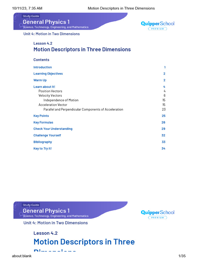 3D Motion Vectors for STEM Students | PDF