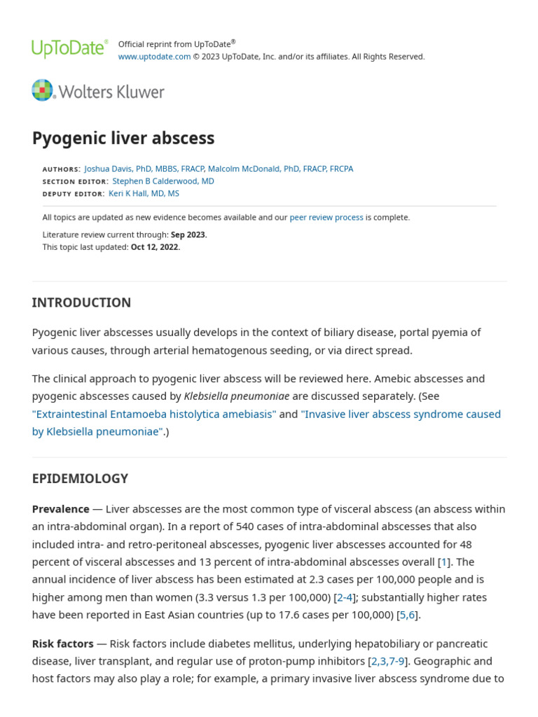 Pyogenic Liver Abscess - UpToDate | PDF