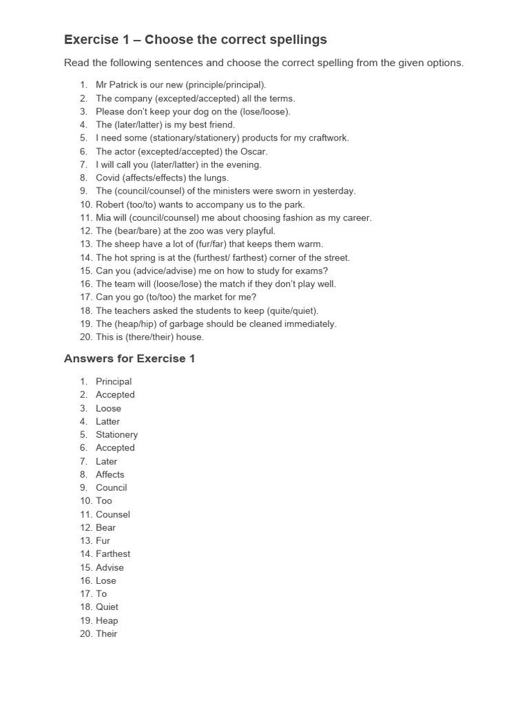 Spelling Exercise | PDF