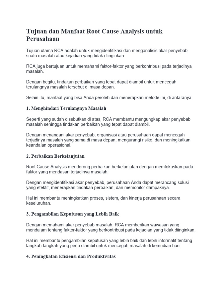 Tujuan Dan Manfaat Root Cause Analysis Untuk Perusahaan2 | PDF