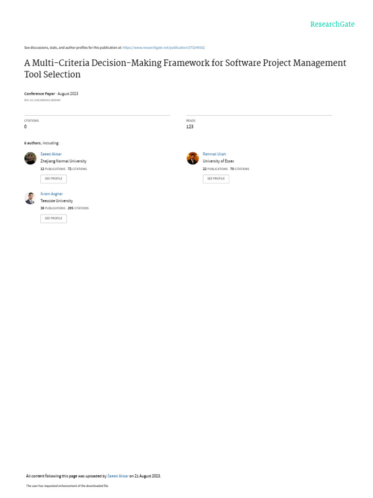 A multi-crtiteria decison making framework for software project management tool selection | PDF ...