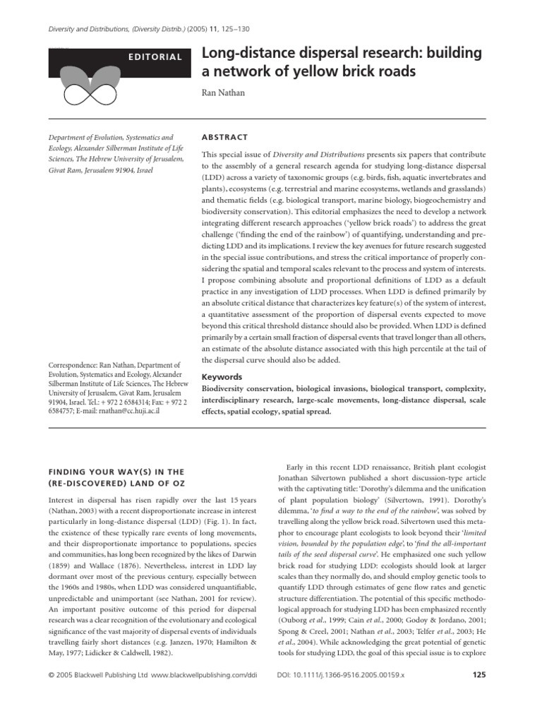 Nathan 2005 Diversity&Distributions | PDF | Biological Dispersal | Ecology