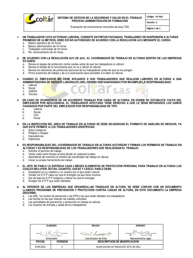 001 - Cuestionario Curso Jefes de Area TSA | PDF | Derecho laboral