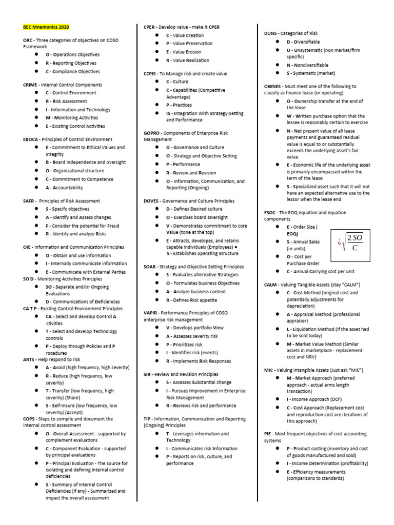 BEC Mnemonics, Formulas, and Condensed IT | PDF | Databases | Cloud ...
