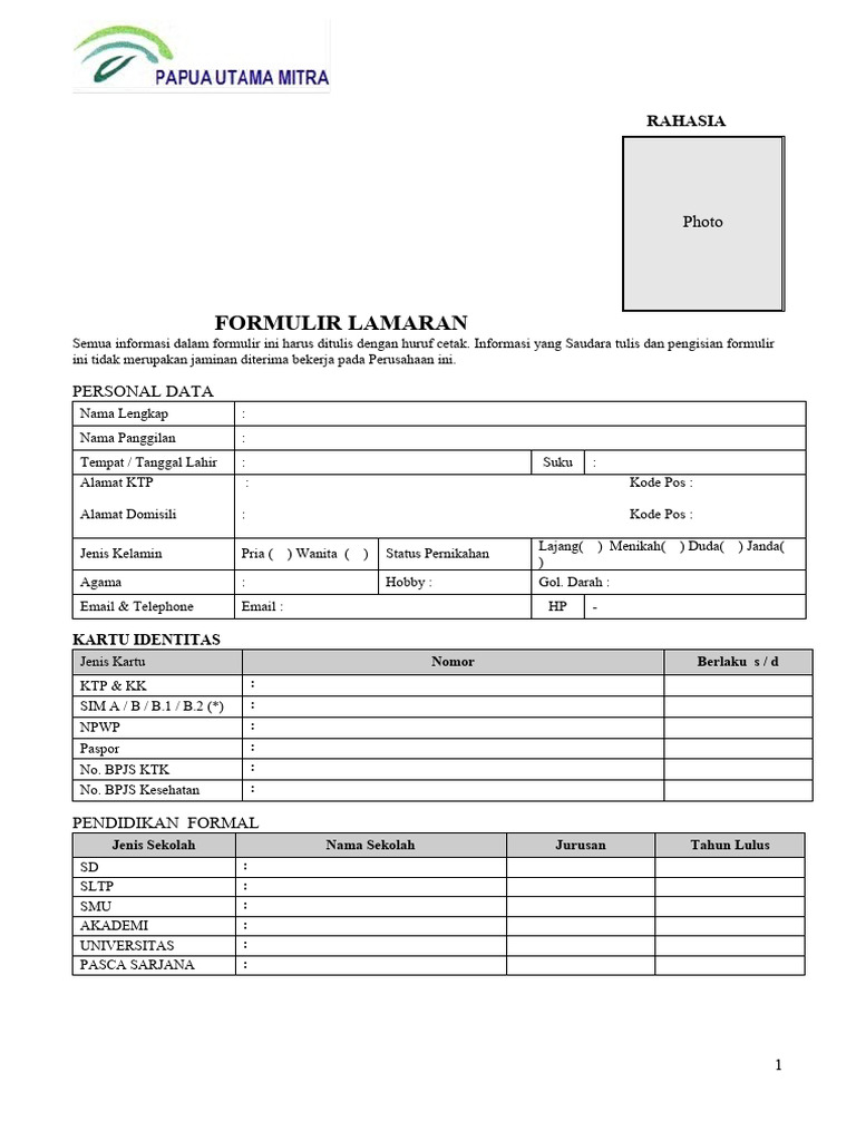 Form Lamaran PT. PUM | PDF