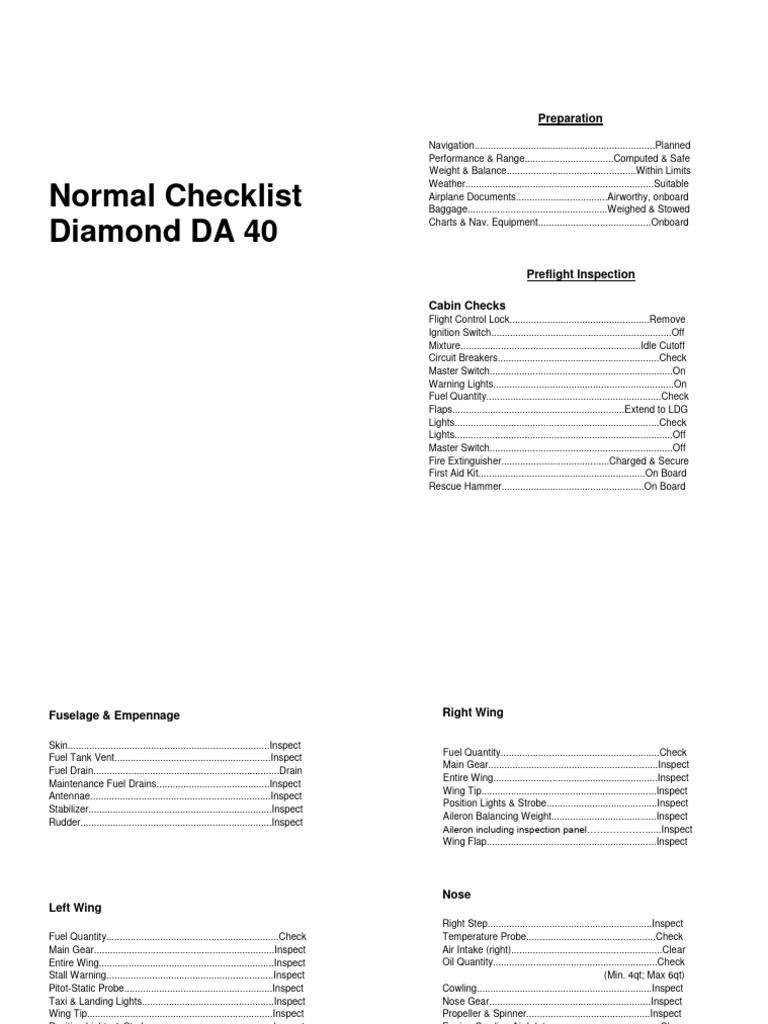 DA40 Checklist | PDF
