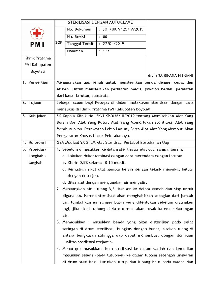 Sop Sterilisasi Dengan Autoclav | PDF | Griya & Taman | Sains & Matematika