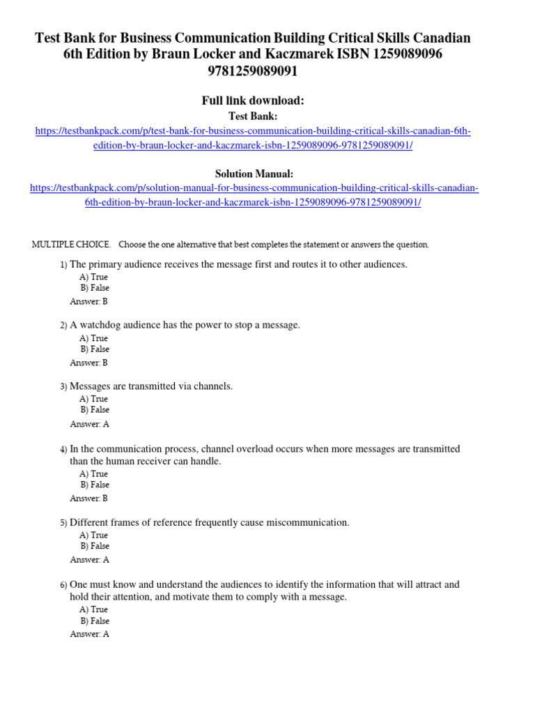Business Communication Test Bank 6th Ed. | PDF | Communication ...