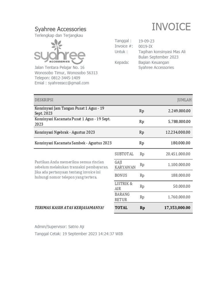 Invoice MAS ALI SEPT 2023 | PDF