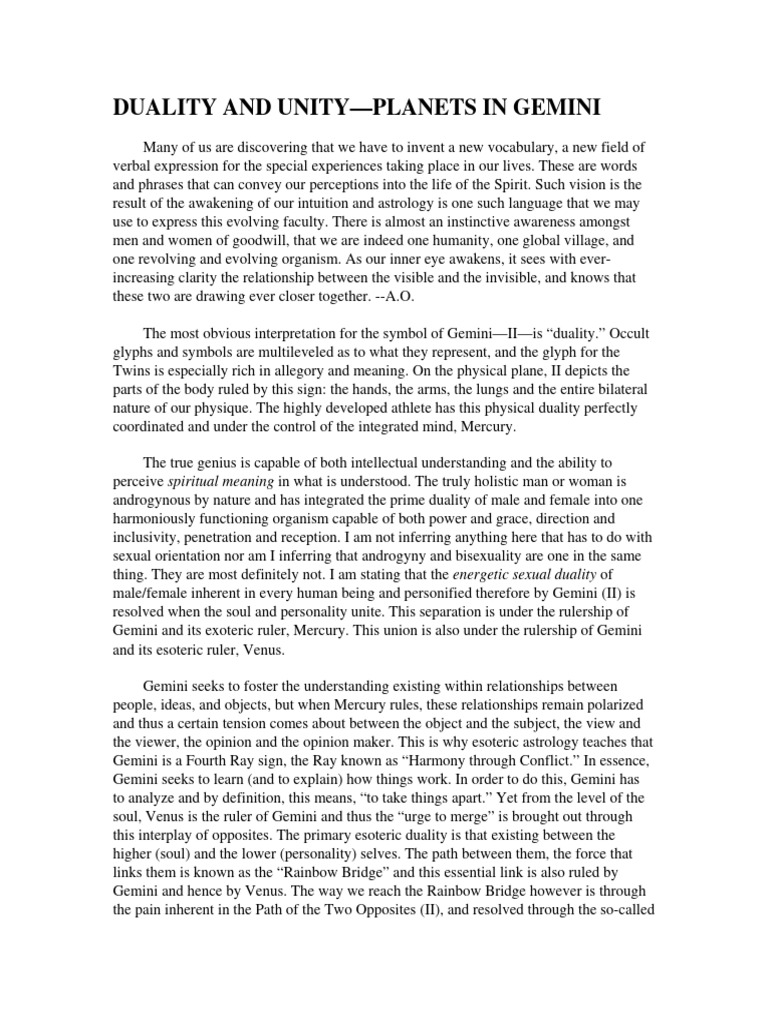 Alan Oken Gemini Duality and Unity | PDF