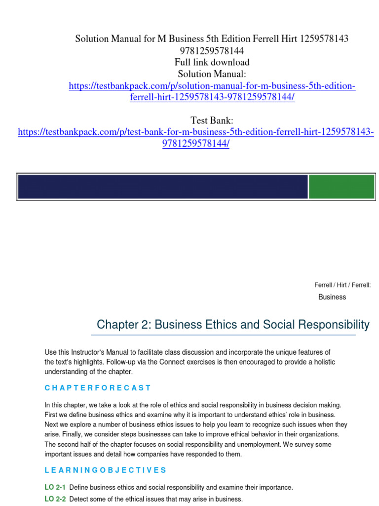 Solution Manual For M Business 5th Edition Ferrell Hirt 1259578143 ...