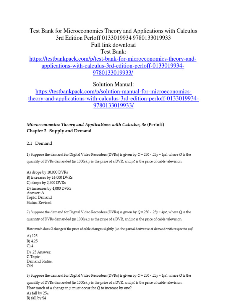 Test Bank For Microeconomics Theory and Applications With Calculus 3rd ...
