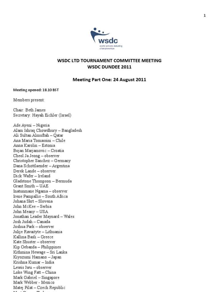 WSDC 2011 Tournament Committee Meeting | PDF | Travel Visa | Consensus ...
