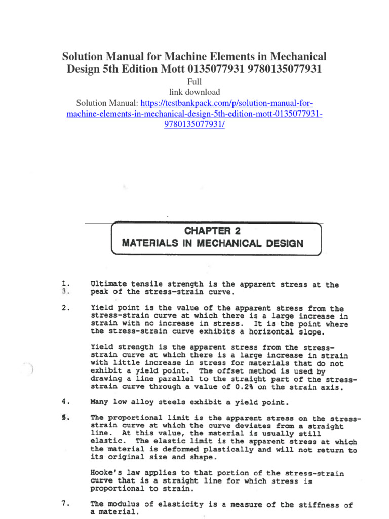 Solution Manual For Machine Elements in Mechanical Design 5th Edition Mott 0135077931 ...
