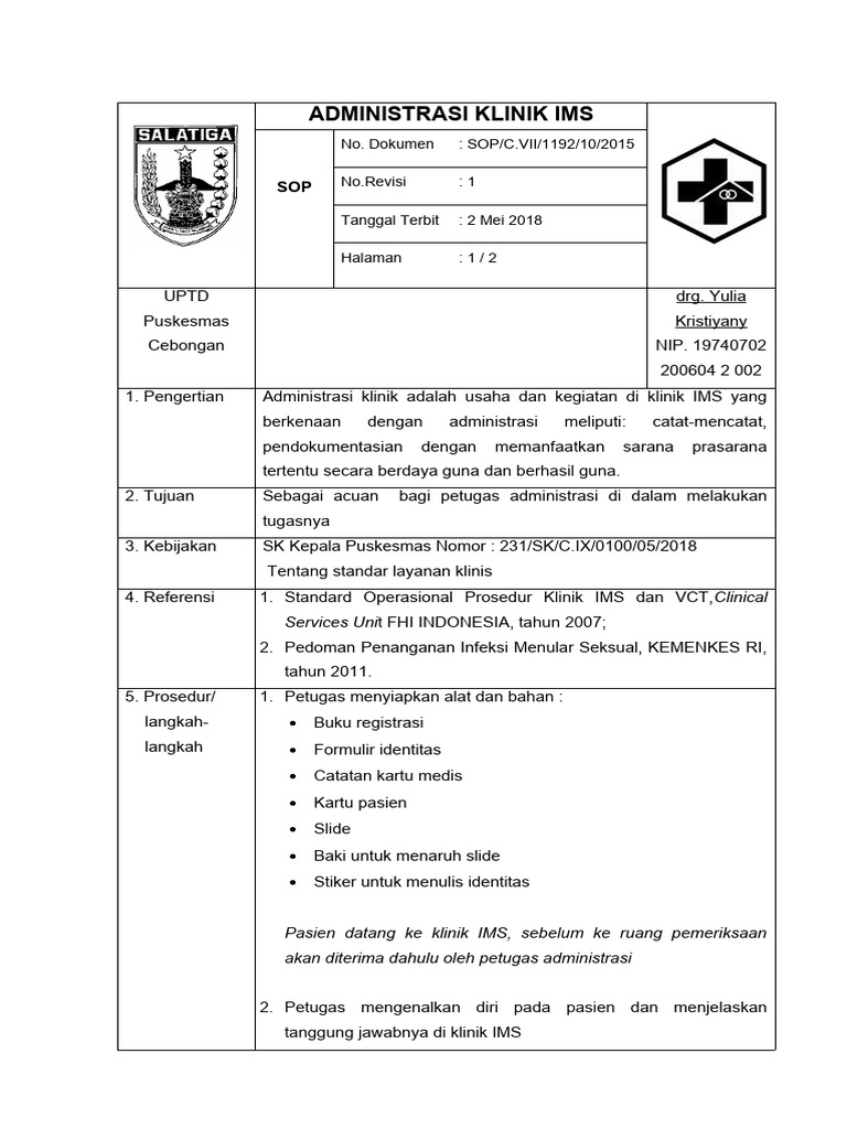 Sop Administrasi Klinik Ims | PDF