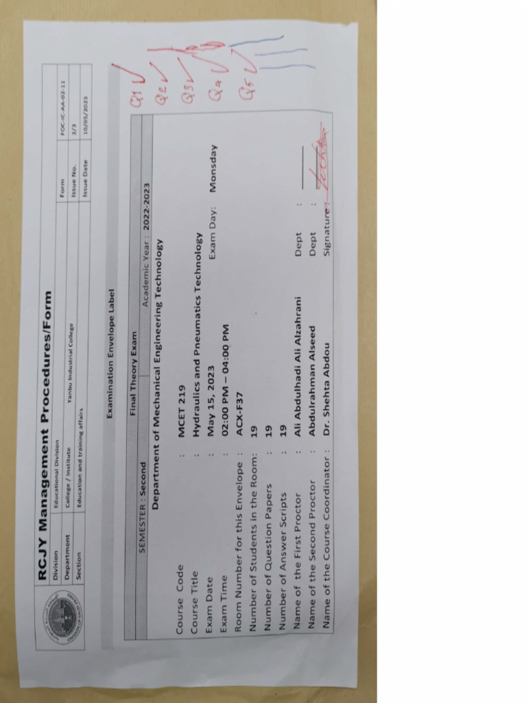MCET 219 - Exam - Envelope | PDF