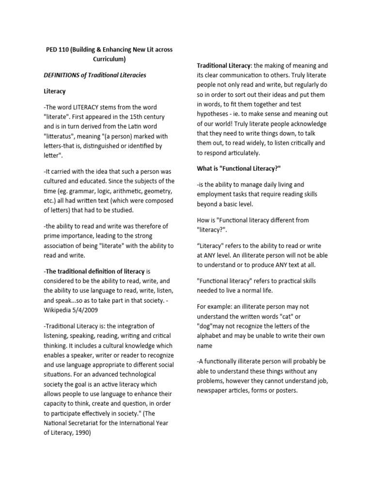 PED 110 Building Enhancing New Lit Across Curriculum LESSONS | PDF ...