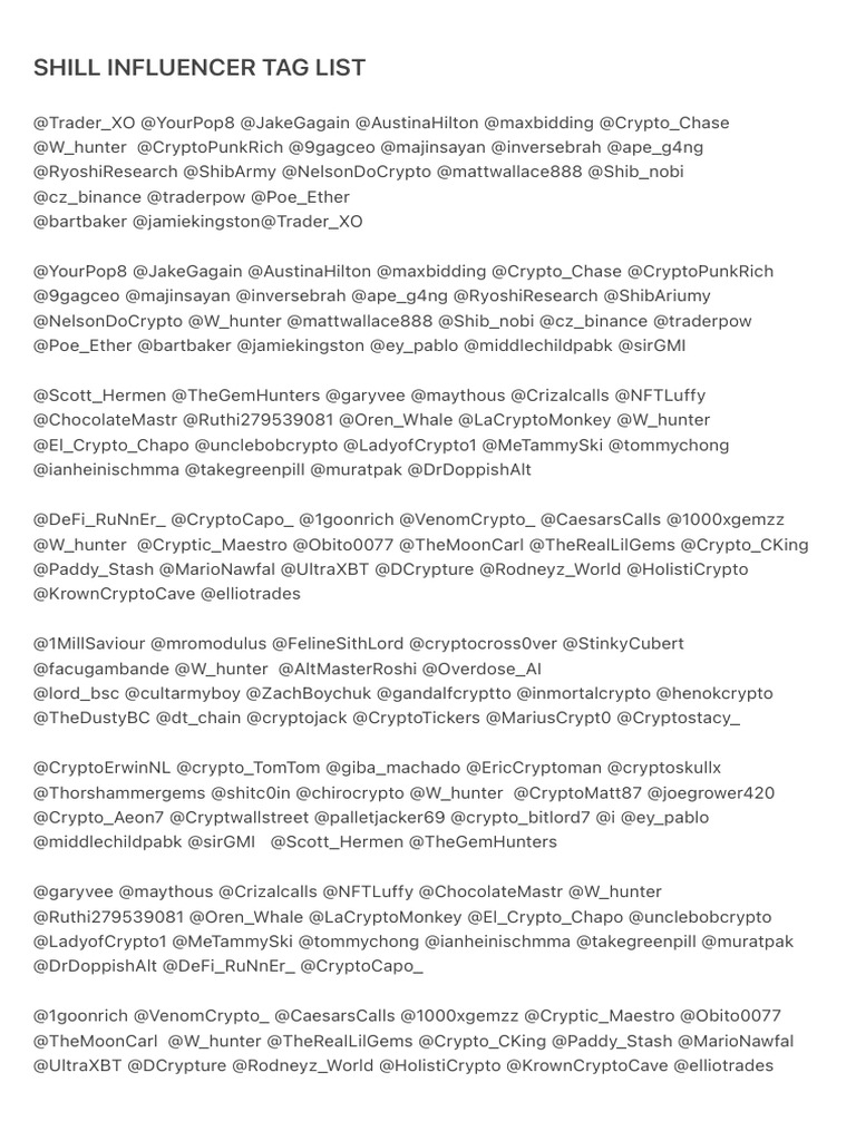Shill Influencer Tag List | PDF