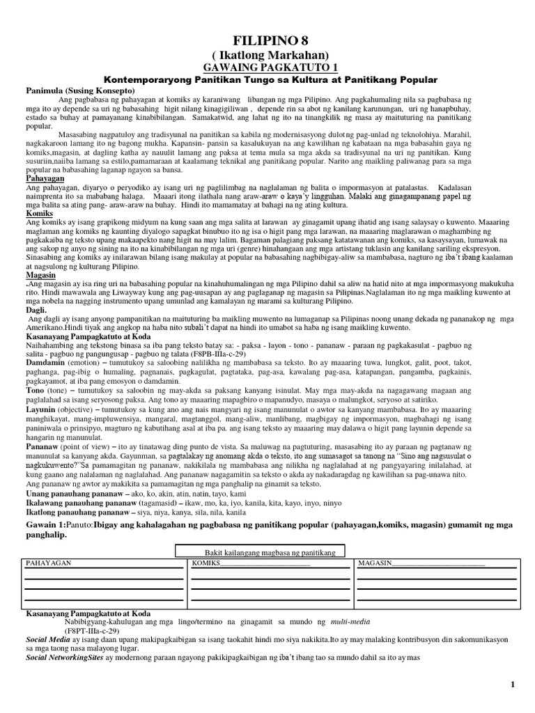 FILIPINO 8 Q3 Final LAS Reduced | PDF