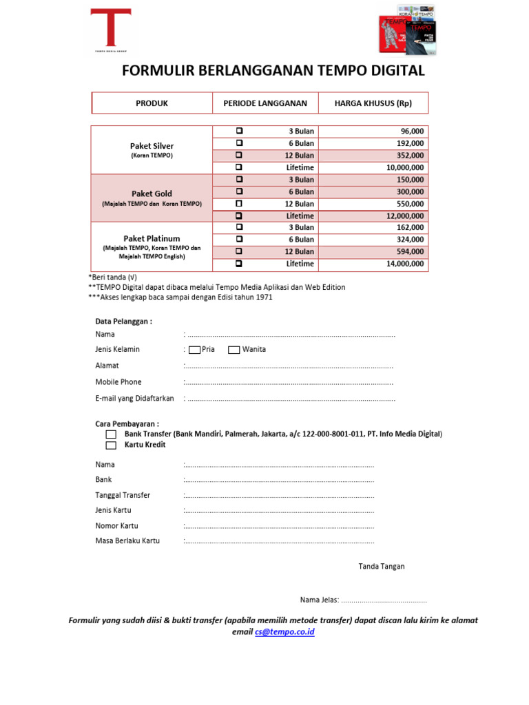 Formulir Berlangganan Digital Mei 2018 | PDF