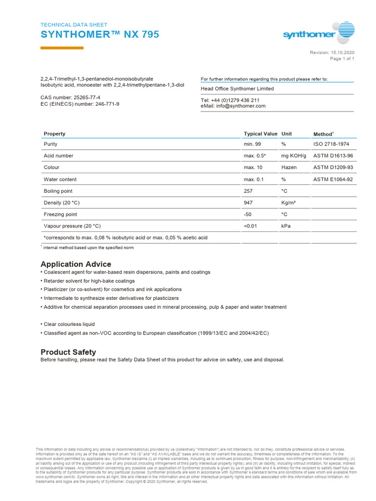 TDS Synthomer NX 795 | PDF | Physical Sciences | Chemical Substances