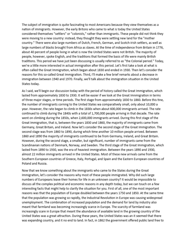 The Subject of Immigration Is Quite Fascinating To Most Americans ...