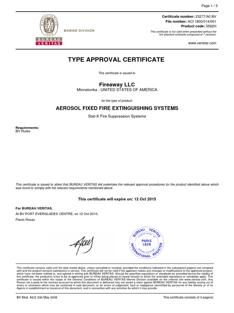 Bureau Veritas Type Approval Certificate | PDF