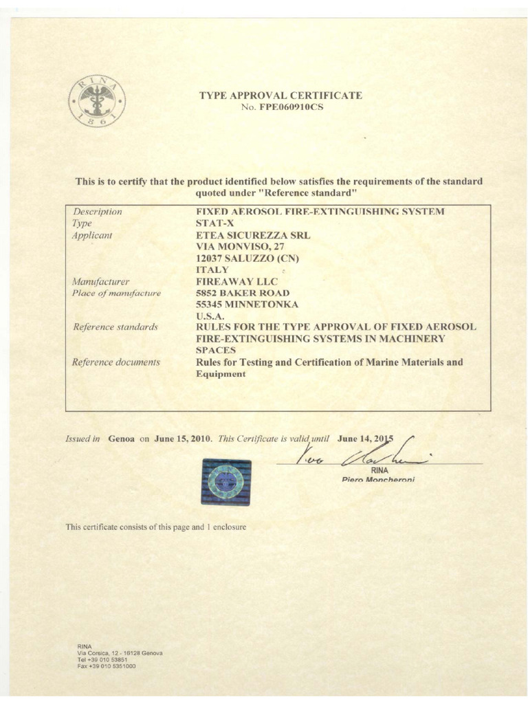 RINA Cert | PDF