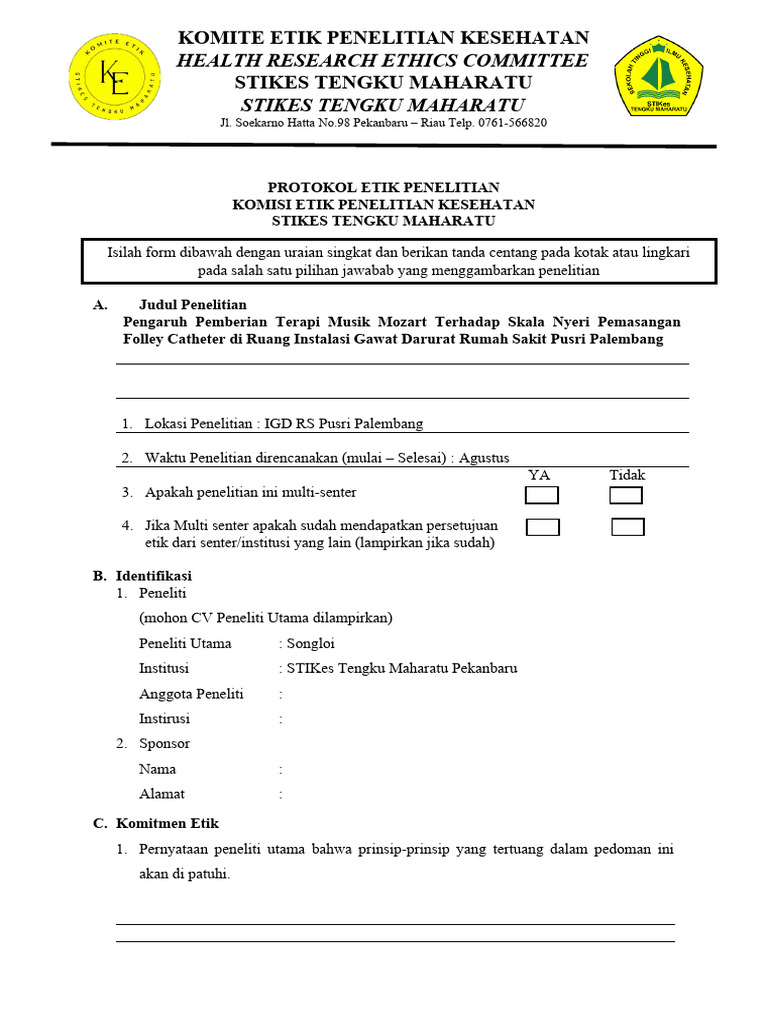 Format Protokol Etik Penelitian | PDF | Sains & Matematika