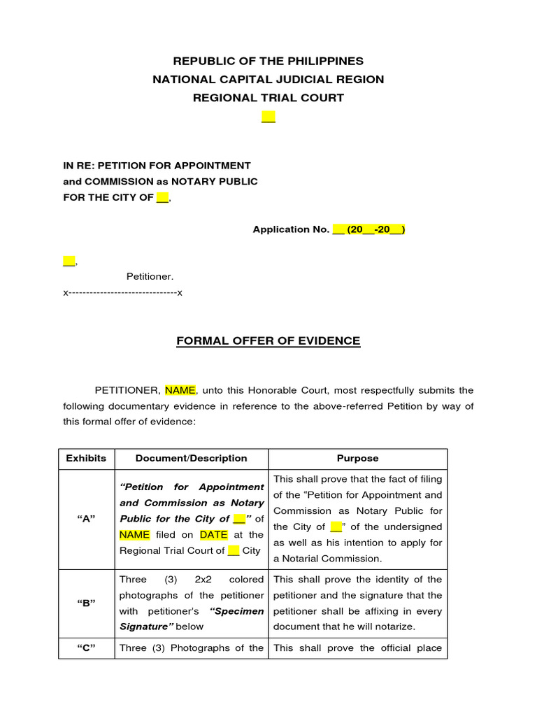 Formal Offer of Evidence | PDF