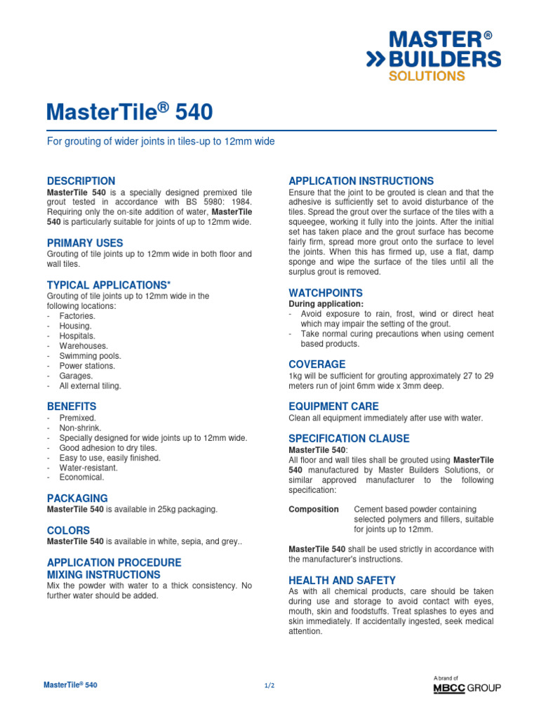 Mastertile 540 - Tds | PDF | Technology & Engineering
