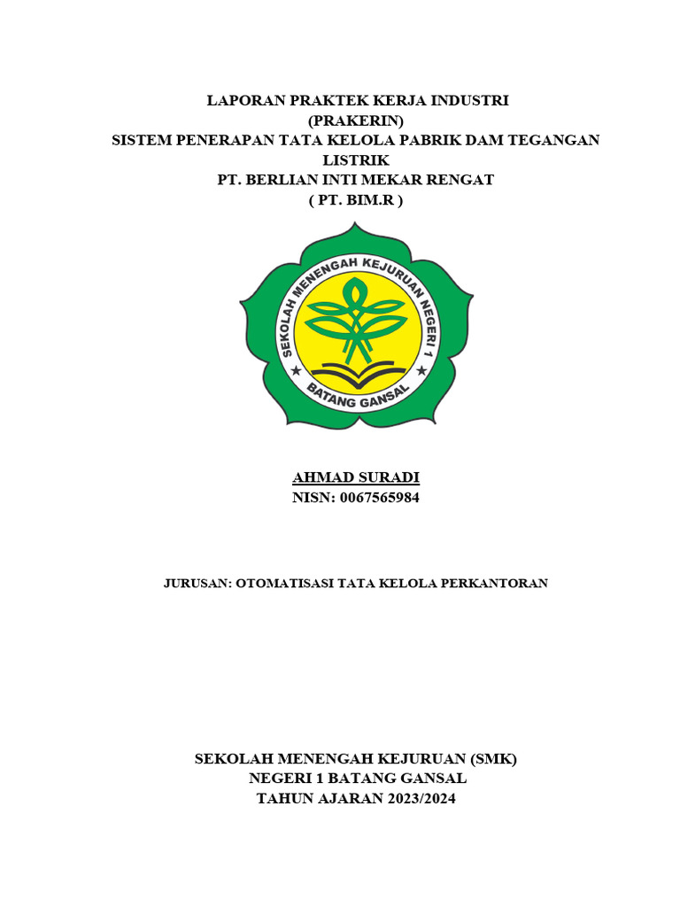 Laporan Prakerin SMK 1 Batang Gansal | PDF