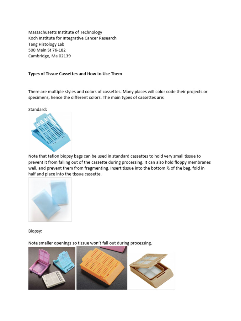 Types of Tissue Cassettes and How To Use Them | PDF